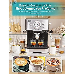 Gevi Espresso Machine, Espresso Maker with Milk Frother Steam Wand, Compact Espresso Super Automatic Espresso Machines for home with 34oz Removable Water Tank for Cappuccino, Latte