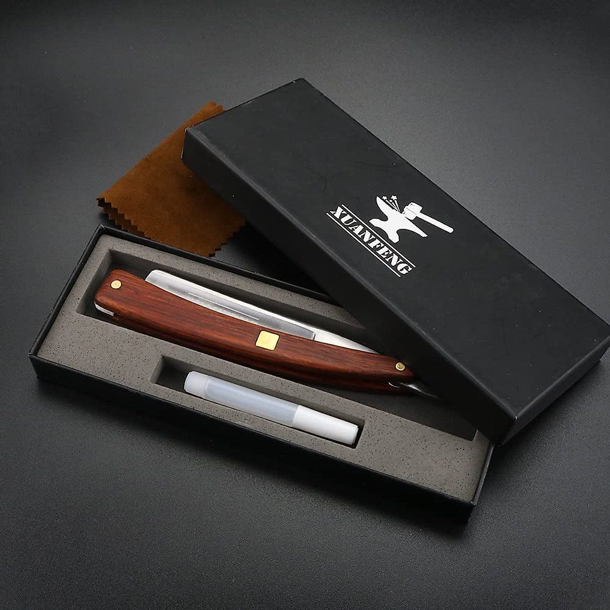 XUAN FENG Zambian Bloodwood Folding Razor High hardness carbon steel cutting throat straight blade, vintage wooden handle, haircut razor