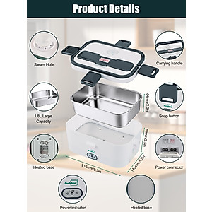 Buddew Electric Lunch Box 70W Food Heater 3 in 1 12V/24V/110-230V Portable Lunch Warmer (1.8L Large-Capacity) Heated Lunch Box for Car/Truck/Home/Office with Carry Bag and Fork and Spoon (Gray)