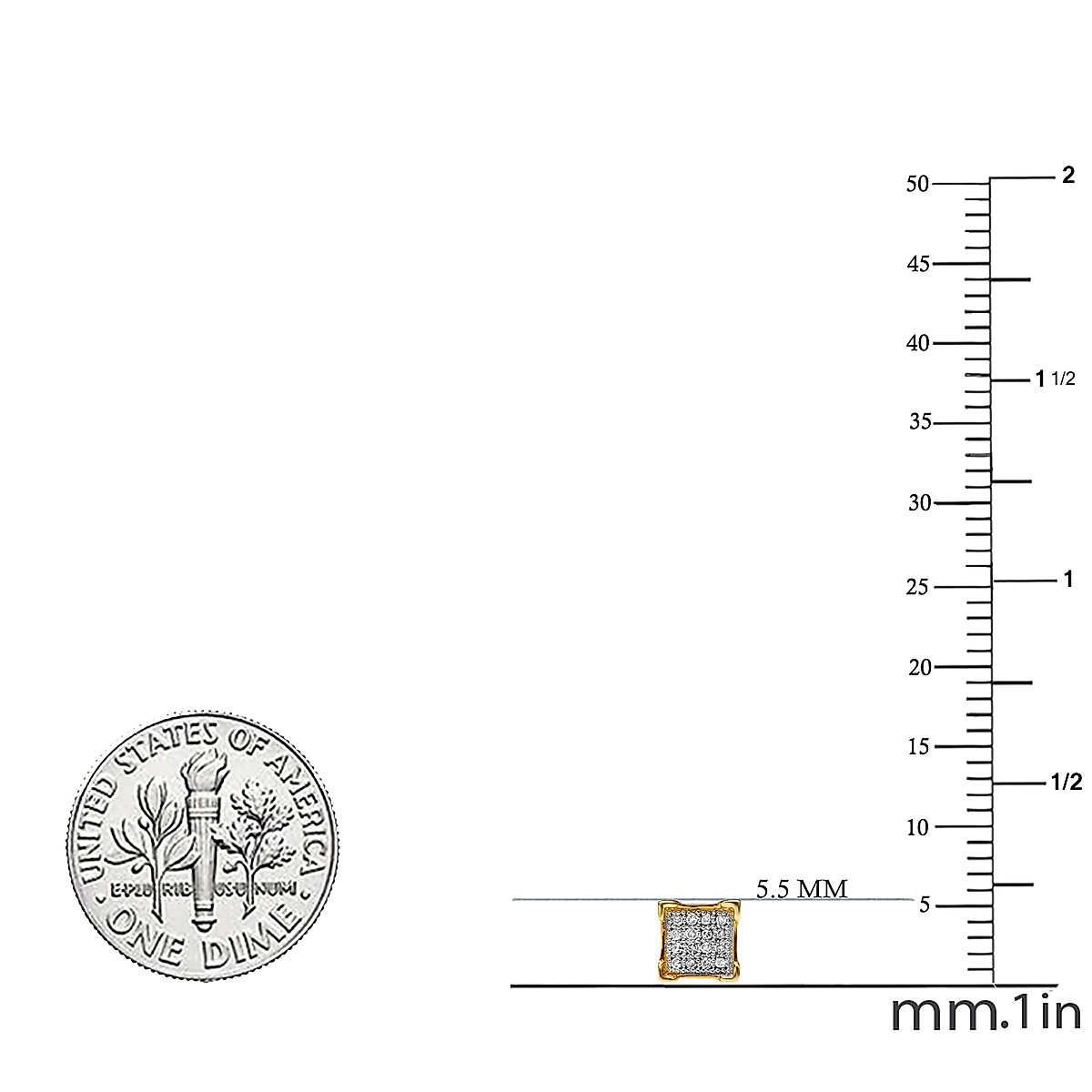 Dazzlingrock Collection Round White Diamond Square Frame 1Pc Stud Earring for Men (Color I-J, Clarity I2-I3) in 10K Solid Yellow Gold, Screw Back