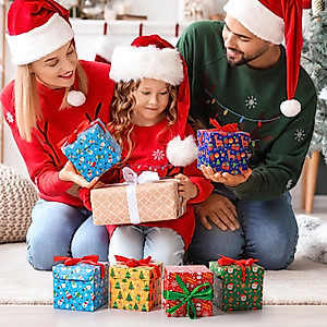 Cholemy 60 Pieces Christmas Gift Boxes with Lids Small Squared Boxes with Ribbon Xmas 4x4x4 Boxes Holiday Bow Box Gift Wrap Boxes for Christmas Party Favor Present, 12 Designs(Classic Style)