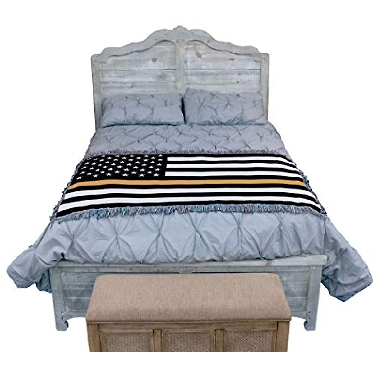 Pure Country Weavers Police Department - Dispatcher - Yellow Thin Line American Flag Blanket - Gift Tapestry Throw for Back of Couch or Sofa - Woven from Cotton - Made in The USA (61x36)