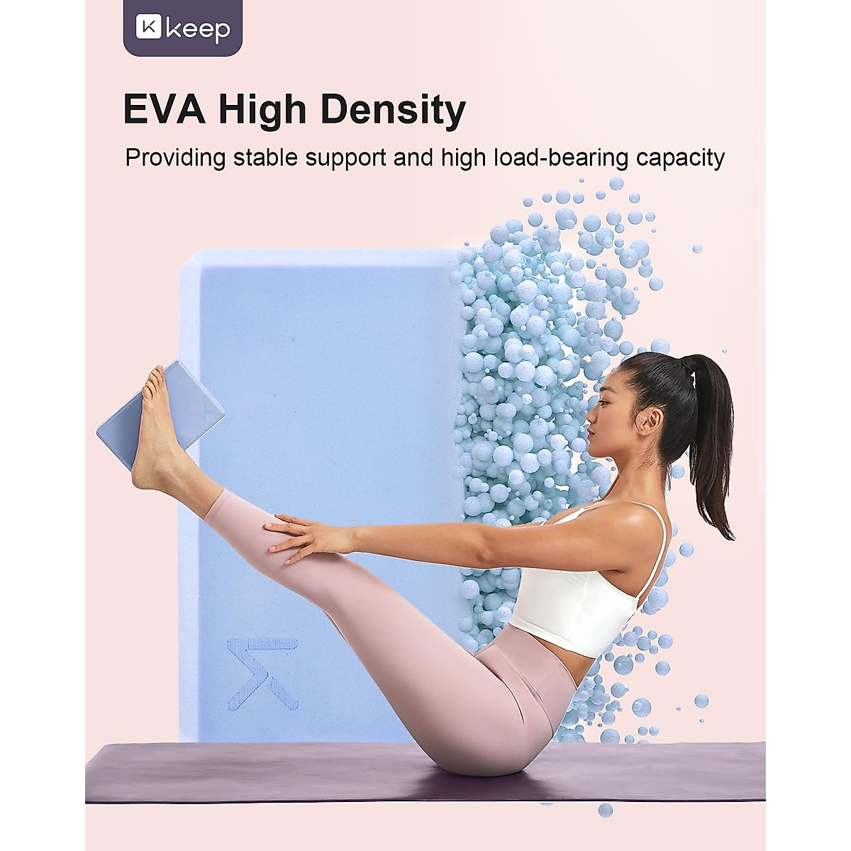 KEEP Yoga Block, High-Density EVA Foam 2 Pack Yoga Block with Non-Slip Textured Surface, Supportive, Lightweight - Ideal for Yoga, Pilates, and Stretching Exercises