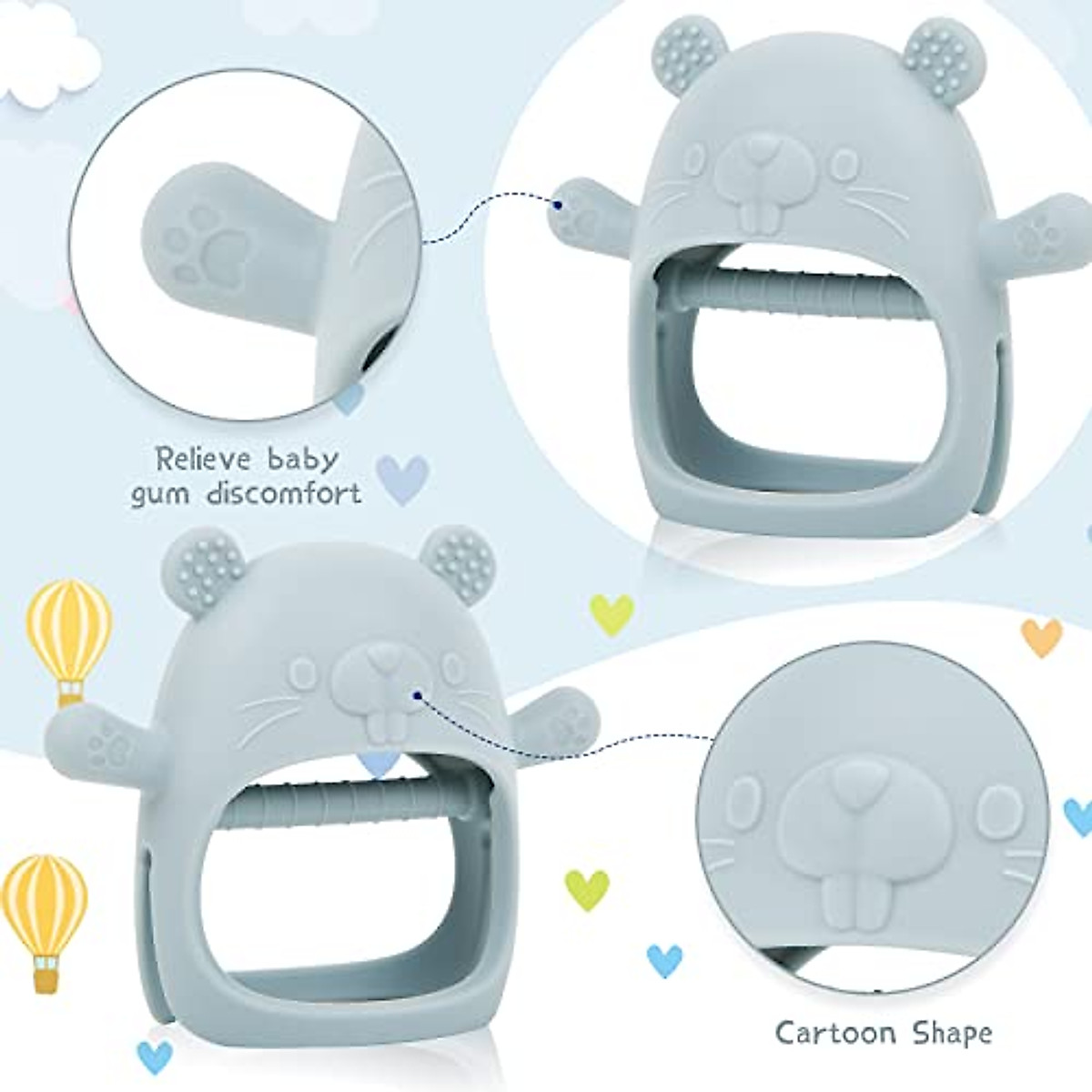 4 Pcs Baby Teething Toys Silicone Teethers for Babies 0-6 Months No Drop Chew Toys Baby Hand Teethers for Soothing Pain Cute Safe Designs