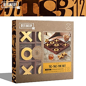 Refinery Premium Solid Wood Tic-Tac-Toe Board Game, Giant Gold 14” Coffee Table Home Decor, Classic Indoor/Outdoor Party Game for Children & Adults