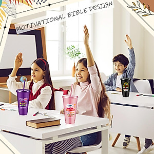 Uiifan 30 Pcs Christian Tumbler Bulk Bible Verse Plastic Tumblers with Lids and Straw 24oz Inspirational Religious Cups Christian Gifts for Kids Christmas Sunday School Religious Party Activities