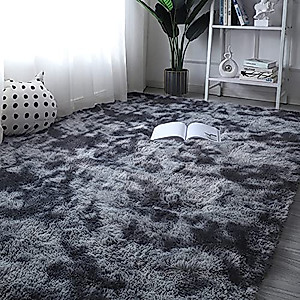 ROCYJULIN Fluffy Area Rug 4x6 for Bedroom, Ultra Soft 4x6 Area Rugs for Living Room, Non-Slip Shag Fuzzy Throw Rug for Nursery, Kids, Girls, Boys, Grey