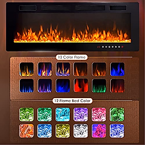 LEMBERI 50 inch Electric Fireplace Recessed and Wall Mounted,750/1500W Heater and Linear Fireplace with Touch Screen Control Panel, Timer,Remote Control,Adjustable Flame Color and Speed