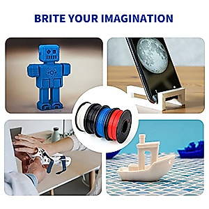 4 Pack PLA 3D Printer Filament, 4 Color PLA 3D Printer Filament 1.75mm in Total 1kg, Dimensional Accuracy +/- 0.02 Mm for 3D Printing(White, Red, Black, Blue)