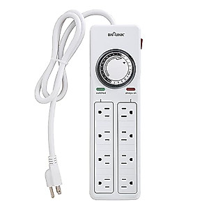 BN-LINK 8 Outlet Surge Protector with Mechanical Timer (4 Outlets Timed, 4 Outlets Always On) - White