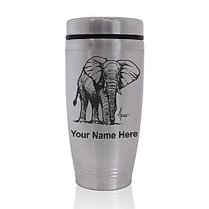 SkunkWerkz Commuter Travel Mug, African Elephant, Personalized Engraving Included