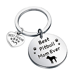 FUSTMW Dog Owner Gifts Best Pitbull Mom Ever Keychain Dog Lover Gifts Paw Print Jewelry Pet Owner Rescue Gift (best pitbull mom)