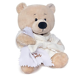 My OLi 9" Teddy Bear Stuffed Animal Plush Toys Soft Bear Dressed in Bathrobe with Soothing Towel “Get Well Soon” Soft Plush Bear Toy Bedtime Gifts for Baby Kids Girls Boys，Beige