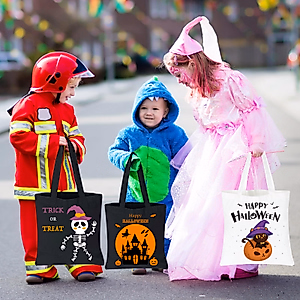 HEYTUYA 3 Pack Large Halloween Bags, Canvas Trick or Treat Bags, Gift Bags Halloween for Kids, Halloween Bags with Handles, Trick Bags Halloween Kids Party Favor Supplies, Canvas Halloween Tote Bags