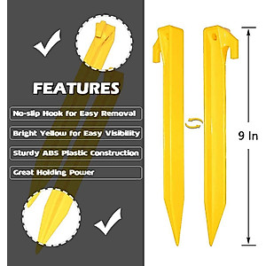 Tent Stakes for Sand ，Plastic Tent Stakes Heavy Duty, Lighter and Safer Than Tent Stake Metal,9 Inch Yellow Tent Stakes for Sand/Sand Stakes for Beach (10 Pack)