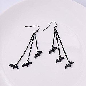Halloween Black Bat Vampire Dangle Earrings Necklace Set Long Dangle Hook Earrings Halloween Costumes Scary Decorations Party Jewellery Gift for Women Girls-B Earring
