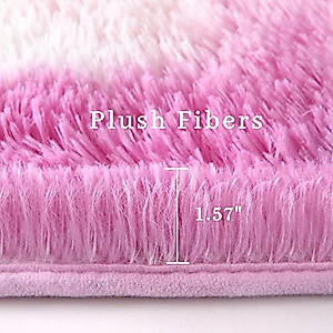 COZYLOOM Soft Fluffy Rainbow Kids Rug Luxury Soft Fluffy Shag Area Rug for Girls Room Plush Thick Non-Slip Indoor Shaggy Rug for Living Room Bedroom Nursery Entryway Cute Carpet 6 x 9 ft Tie-Dyed Pink