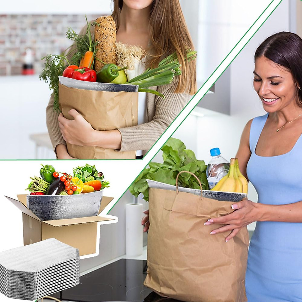 NDSWKR 10 Pack Reusable Insulated Shipping Bags, 13.4 x 13.4 x 8.35 Inch Foil Thermal Box Liners for Frozen and Hot Food, Large Insulated Grocery Bags for Lunch Box Insulation Lining Camping Picnic