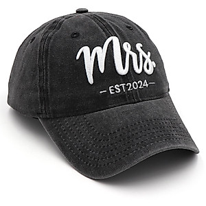 Mr and Mrs EST 2024 Hats for Men Women, Bride Groom Hat 3D Embroidered Baseball Cap Newlywed Honeymoon Wedding Gifts for Couples