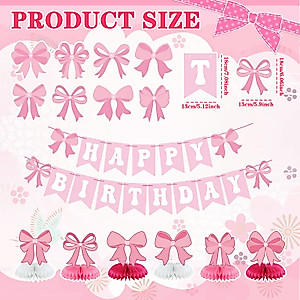 Fanfanwin 24 Pcs Coquette Pink Bow Party Decorations Pink Bow Birthday Party Favors Pink Bow Banners Ribbons Hanging Swirls Honeycomb Centerpieces for Women Baby Shower Christmas Party