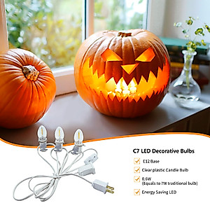 Erxiugs Chainable Accessory Cord with Three (3) c7/e12 Candelabra LED Light Bulbs, 8ft Blow Mold Light Cord with Male and Female Plugs for Village Accessories Houses Ceramics Tree Art and Craft.