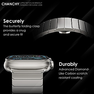 CHANCHY Stainless Steel Band for Apple Watch Ultra/Ultra 2 Link Bracelet 49mm 46mm 44mm 45mm, Metal Strap with Folding Clasp for Apple Watch Series 10 9 8 7 6 5 4 SE (Titanium, 49mm 46mm 45mm 44mm)