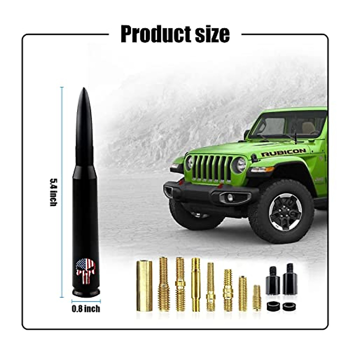 TimNas 1 PC Car Truck Bullet Antenna, Skull American Flag Pattern Antenna for GM Chevy Silverado 1500 2500 3500 HD Avalanche GMC Sierra 1500 2500 3500 Denali Heavy Duty Vehicle Accessories (Black)