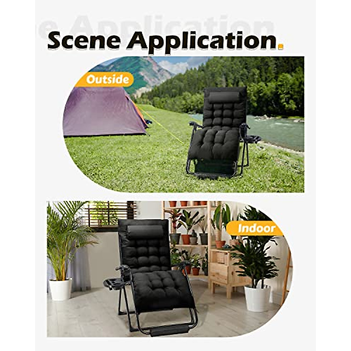 Ezcheer Zero Gravity Chair with Foot Rest Cushion, Support 350 lbs Patio Recliner Chair, Folding Camping Lawn Lounge Chair with Cup Holder and Head Rest (Black)
