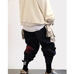 Niepce Inc Japanese Streetwear Black Men's Cargo Pants (Black-p8, M)