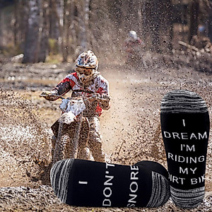 JXGZSO 2 Pairs Dirt Bike Socks Dirt Bike Gift Funny Socks I Don’t Snore I Dream I’m Riding My Dirt Bike Socks (Riding My Dirt Bike)