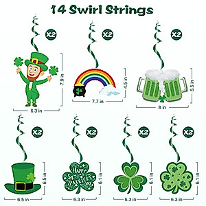 St Patricks Day Decorations, St Patricks day decor Set with 1 Lucky Banner, 1 Felt Shamrock Garland, 14 Swirl Strings, 4 Glitter Shamrock Strings, 6 Tissue Pom Poms, 2 Paper Fans for Party Supplies