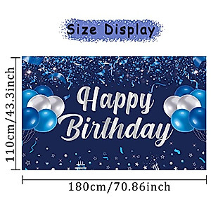 Trgowaul Happy Birthday Banner Backdrop, Blue and Silver Birthday Party Decorations, Birthday Party Supplies Men Women, Birthday Gifts Photo Background Banner Decor Girls Boys Kids Outdoor Indoor