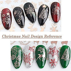 JMEOWIO 9 Sheets Christmas Nail Art Stickers Decals Self-Adhesive Pegatinas Uñas Navidad Rose Gold Winter Holiday Xmas Snowflake Nail Supplies Nail Art Design Decoration Accessories