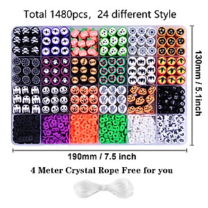 1480pcs Halloween Polymer Clay Beads Charms Friendship Bracelet Necklace Earring Jewelry Making kit, Accessories for Arts Crafts DIY Birthday Gifts for Women Girls