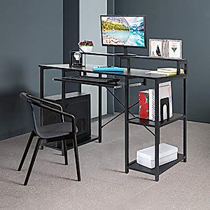 Celiy Modern Computer Desk with Storage Shelves Home Learning Desk Workstation Black