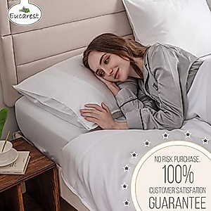 Split-King Eucalyptus Lyocell Bed Sheets, Hypoallergenic 100% Organic Tencel, Thermal Regulating and Moisture Wicking for Hot Sleepers, Superior to Bamboo Viscose. Extra Deep Pockets - White