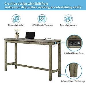 Quarte 4-Piece Counter Height Bar Table Set, Multipurpose Dining Room Set with Fabric Padded Stools and Socket,Wood Rustic Dining Set