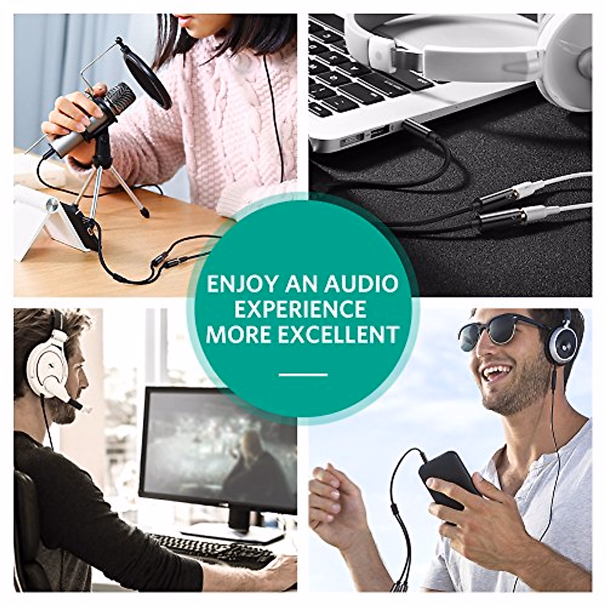 UGREEN Headphone Splitter 3.5mm 4 Pole TRRS Audio Splitter Mic Y Headset Splitter Stereo Separate Jack Compatible with PS4 Xbox Laptop Phone PC Gaming Headset Black