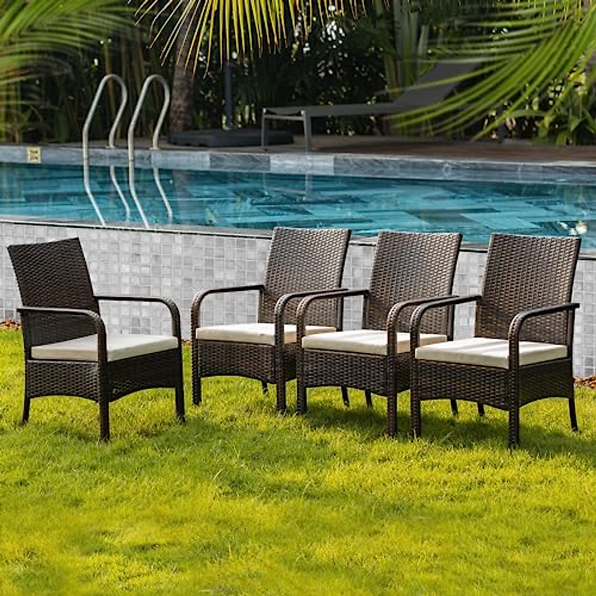 IDZO Lithe Upgraded Wicker Outdoor Dining Chairs Set of 4, 400 lbs Capacity, 2000 Hours UV Protection, Powder-Coated Steel Frame, Removable Seat Cushions, Weather-Resistant Patio Furniture Set
