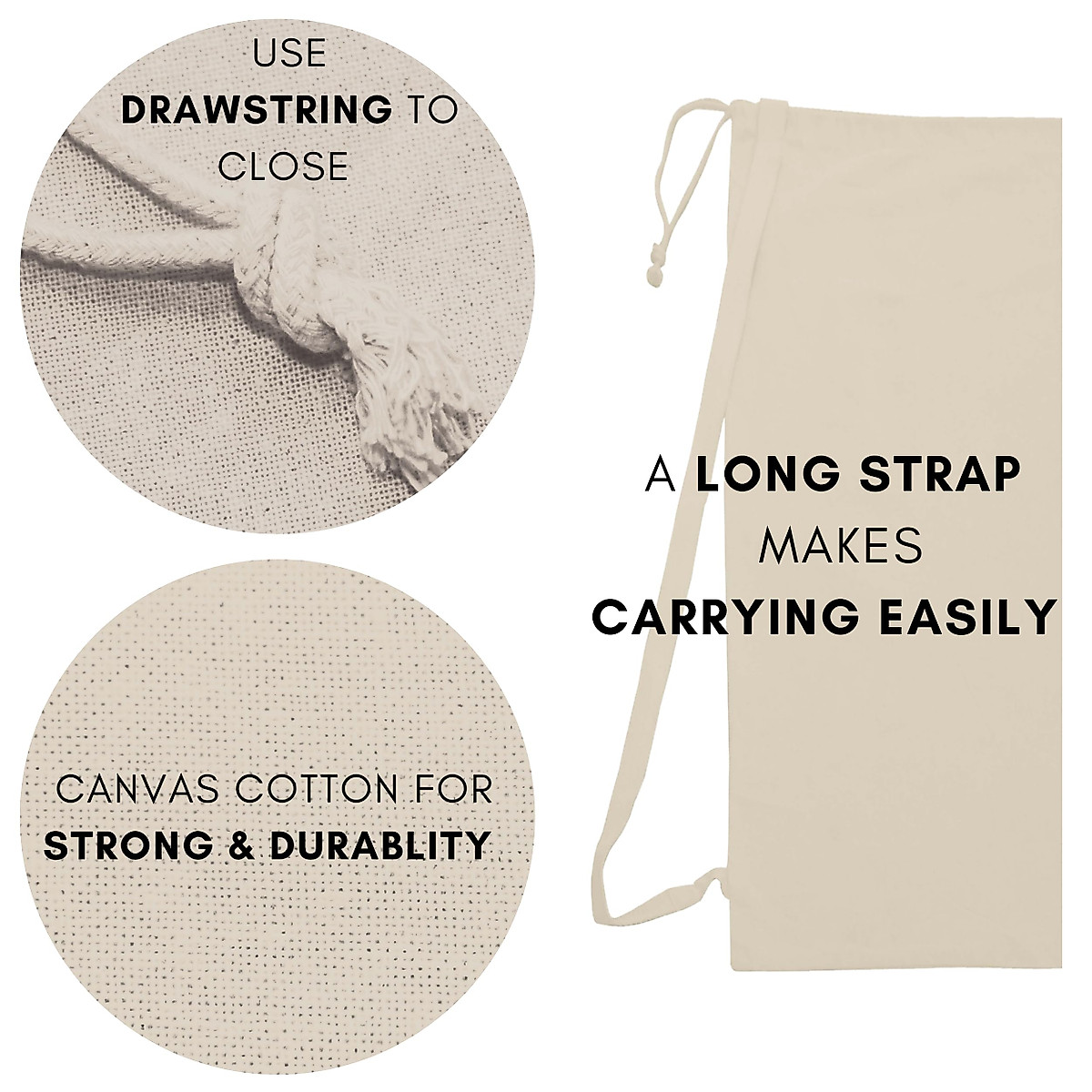 Laundry Bags |Christmas DIY| Canvas Cotton Long Strap & Drawstring Closure| Travel Laundry Bag for Dirty Clothes |Hamper Liner Bag| Washable Home Storage College Dorm& Back-to-School| 28"x36"-1 Pack