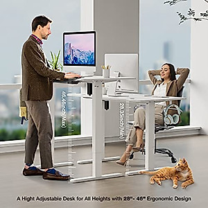 SMUG Standing Desk, 48 x 24 in Electric Height Adjustable Computer Desk for Home Office, Sit Stand up Work Gaming Table with Memory Controller/Headphone Hook, Rising Lift Workstation-White