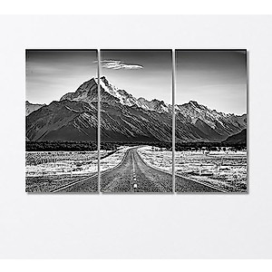 Road Leading Towards a Large Snow Capped Mountain Canvas Print 3 Panels / 36x24 inches