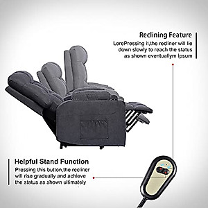 Living Room Power Lift Massage Recliner Chair for Elderly Heated Ergonomic Lounge Fabric Vibratory Massage Chair with Cup Holders/Heating/Remote Control Grey