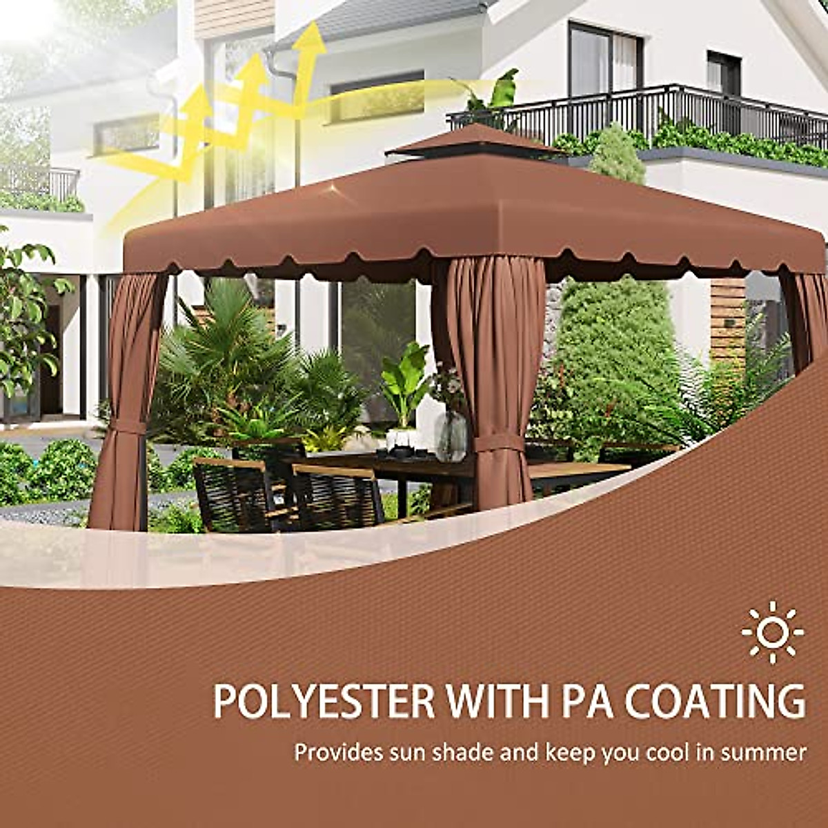 Outsunny 9.8' x 9.8' Gazebo Replacement Canopy, Gazebo Top Cover with Double Vented Roof for Garden Patio Outdoor (TOP ONLY), Coffee