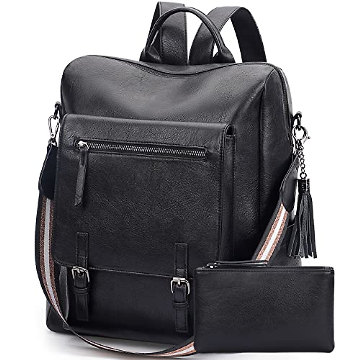 Caitina Backpack Purse for Women Leather Backpack Purse Travel Backpack Fashion Designer Ladies Shoulder Bags With Wristlets(Black)