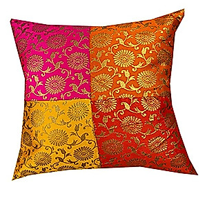 Pinkparrot dopian Silk Multi Colour Cushion 16x16 inch Set of 5 pc-c11a