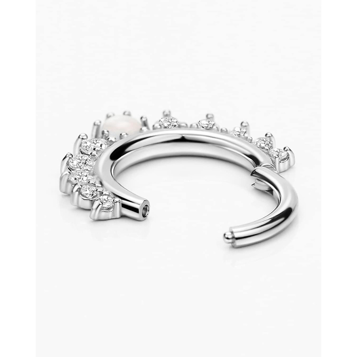 FANSING White Opal Septum Rings for Women 16 Gauge Septum Clicker Surgical Steel Septum Piercing Rings 16g Septum Jewelry 8mm Spike Septum Hoop with Clear CZ