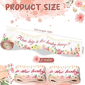 Baby Shower Games, 2 Rolls 2 Inch x 150 Feet Belly Measure Game, Floral Baby Shower Tummy Measure Belly for Baby Shower Party Supplies