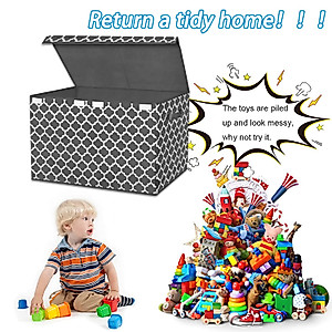VERONLY Large Toy Box Chest Storage with Lid - Collapsible Kids Toys Boxes Organizer Bins Baskets with Handles for Boys, Girls,Nursery,Playroom,Clothes,Blanket,Bedroom(300D gray)