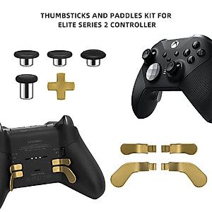 Metal Paddles Accessories for Xbox Elite Controller Series 2 Core, Thumbsticks Replacement Parts for Elite Series 2 Controller, Component Pack Includes Replacement Joysticks, D-Pad & Paddles(Gold)